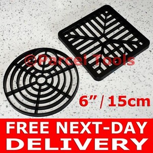 Round / Square 6" 15cm DRAIN COVER Black Plastic Gully Gulley Grid ...
