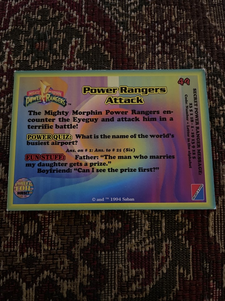 1994 Saban Mighty Morphin Power Rangers Power Rangers Attack Power Foil ...