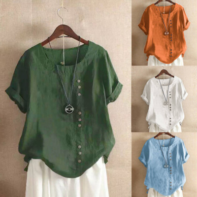 Womens Short Sleeve Summer Loose Tops T Shirts Blouse Plus Size ...