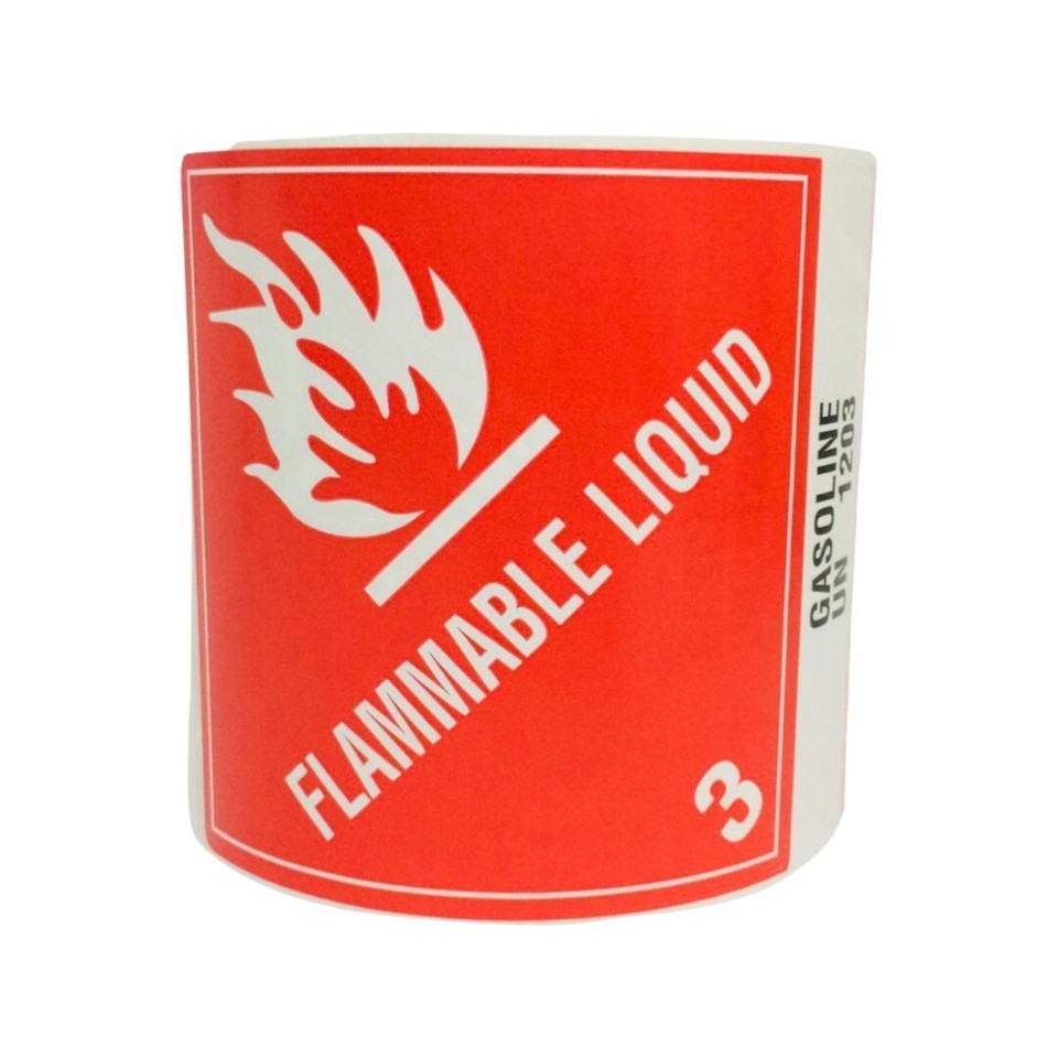 100 Stickers Flammable Liquid Gasoline UN 1203 Industrial D.O.T. Labels ...