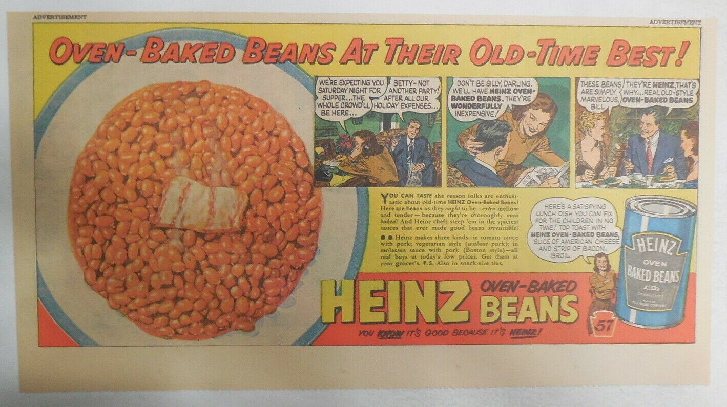 Heinz Beans Ad: Oven Baked Beans At Their Best ! from 1950's 7.5 x 15 ...