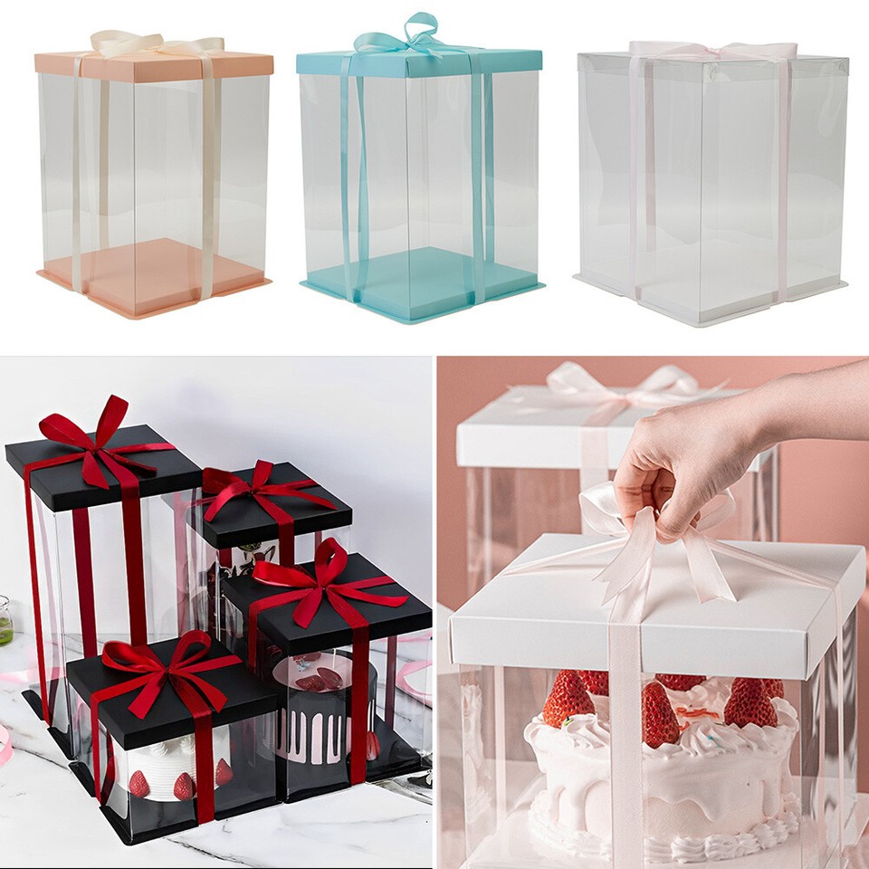 Large Clear Cube Favour Box PVC Transparent Birthday Cake Rose Bear ...