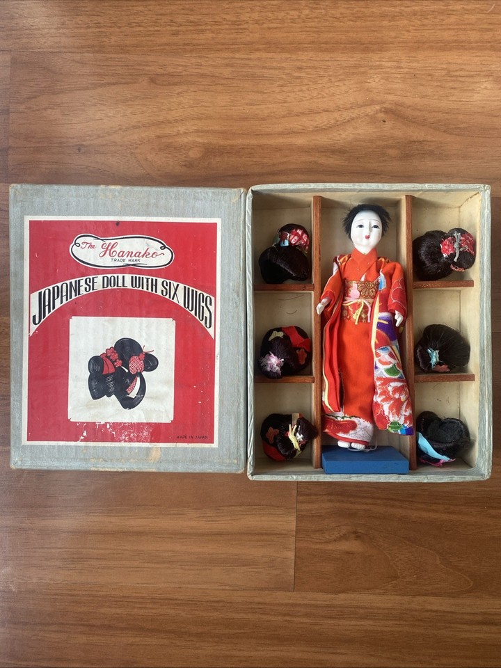 VINTAGE 1950S The HANAKO JAPANESE DOLL Six WIGS Geisha Kimono in Box ...