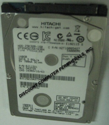 160GB 2.5" SATA HTS543216A7A384 7mm 5400RPM Hitachi Hard Drive Tested ...