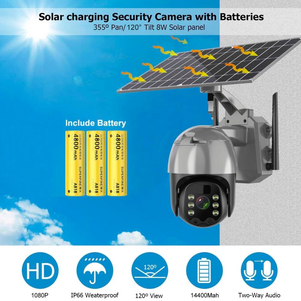 4G Solar Power Camera 4MP PTZ Dome 4x Zoom Night Vision 1080p HD Video ...