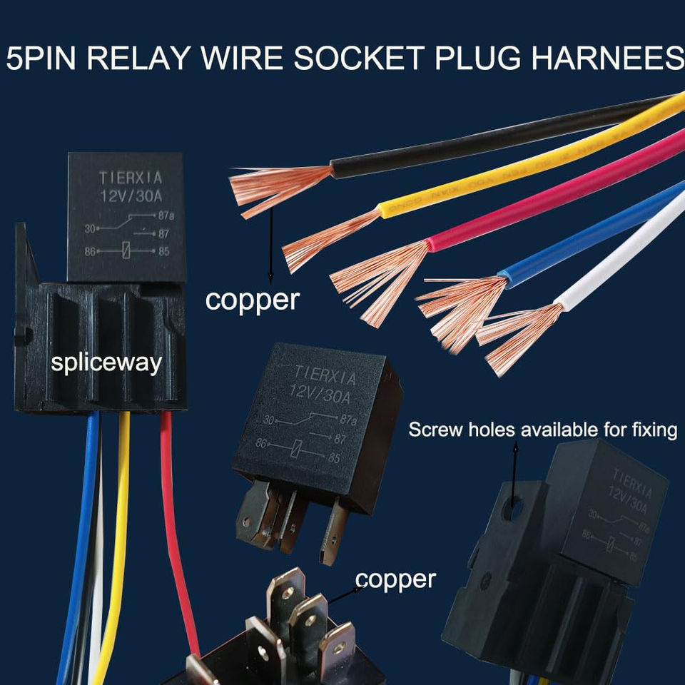 5 Pin 12V 30A Automotive Relay with Harness 2Pack Manual Relay 12 Volt ...