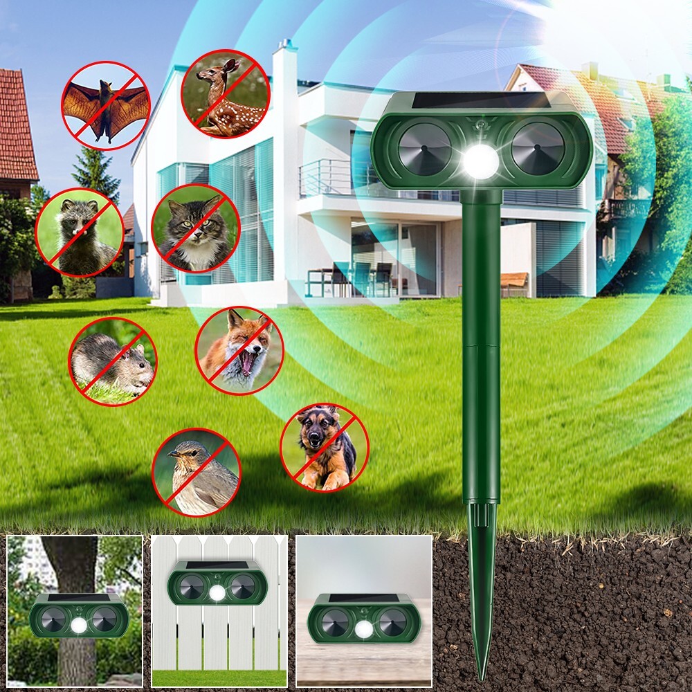4Pack Animal Repeller Ultrasonic Solar Power Outdoor Pest Cat Mice Deer ...