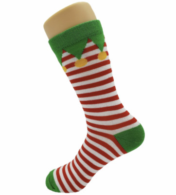Christmas Jingle Elf Crew Socks Red Green Striped Skate Hip Hop Unisex ...