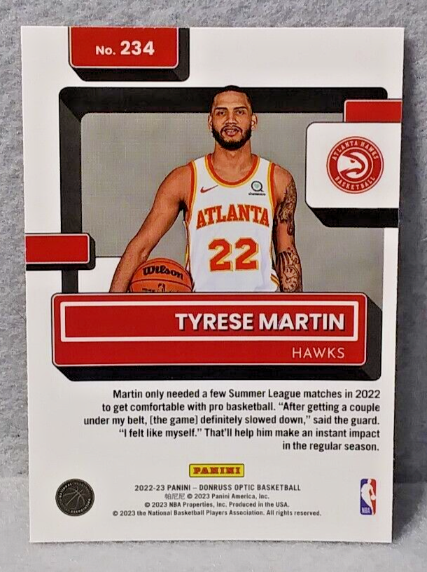 TYRESE MARTIN ATLANTA HAWKS ROOKIE 2022-23 PANINI DONRUSS OPTIC #234 | eBay