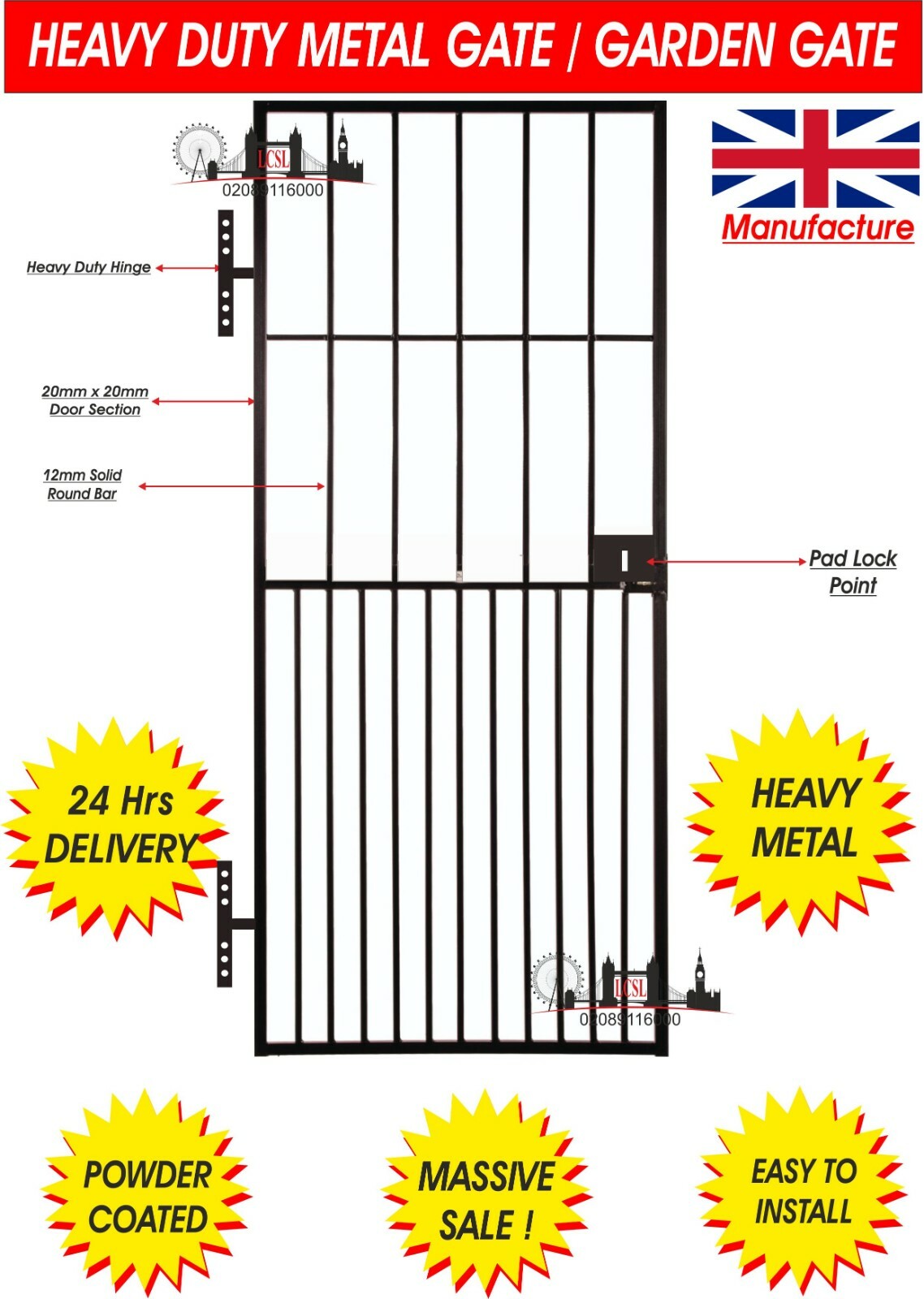 HEAVY DUTY STEEL SECURITY DOOR, GATE, METAL GARDEN SIDE GATE / WROUGHT ...