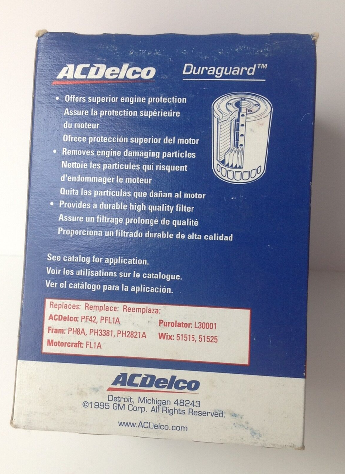 New Engine Oil Filter OEM ACDelco Duraguard PF2 5575840 Vintage 1995 ...