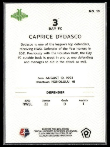 2024 Parkside Pacific NWSL #13 Caprice Dydasco | eBay