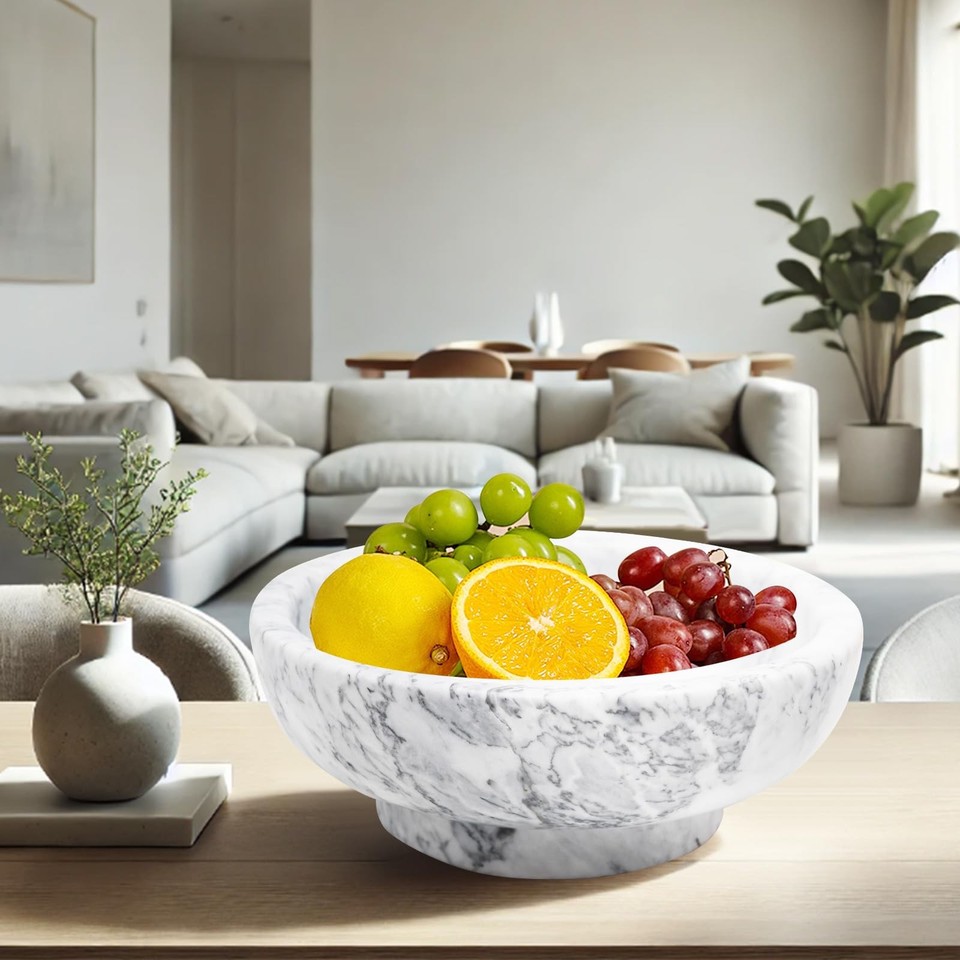 Natural Marble Fruit Bowl for Kitchen Counter, 10.2" Large Luxury Home ...