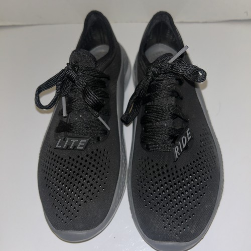 Crocs Shoes Womens 7 LiteRide Pacer Black Rubber Mesh Lace Up Sneakers ...