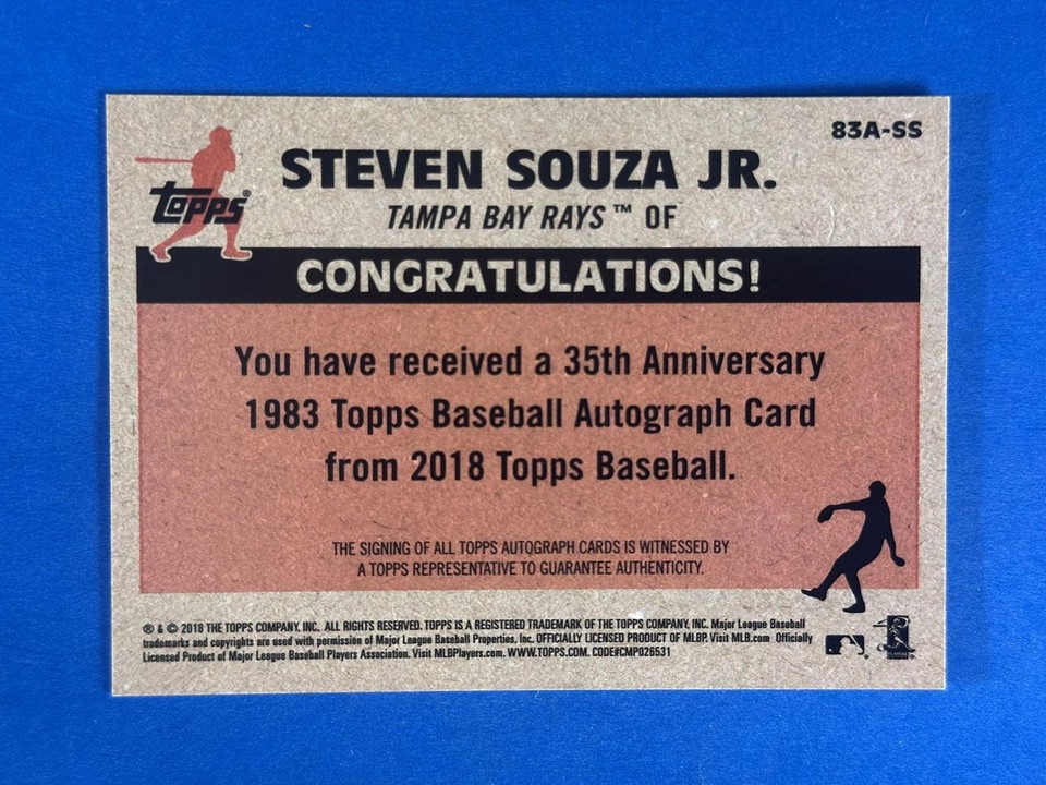 2018 Topps 1983 Topps Baseball Autographs Steven Souza Jr. Tampa Bay ...