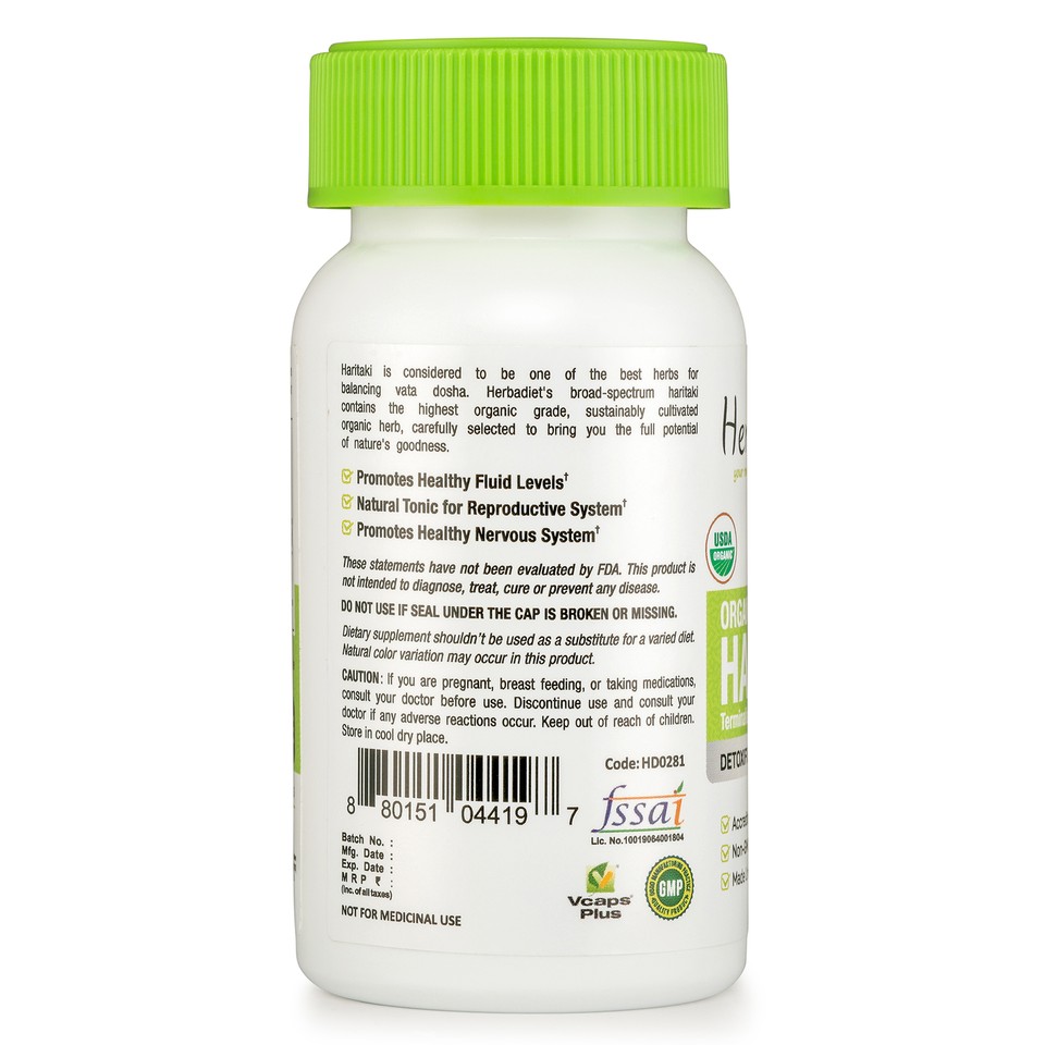 Organic Haritaki Capsules Terminalia Chebula Harad Harde Liver Detox ...