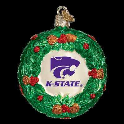 OLD WORLD CHRISTMAS KANSAS STATE WILDCATS GLASS WREATH ORNAMENT 3.5 ...