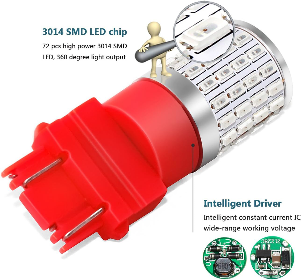 PHINLION 3157 Red LED Light Bulbs Super Bright 72-SMD 3056 3156 3057 ...