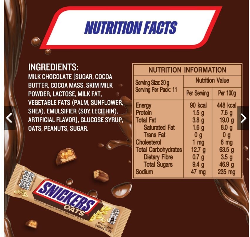 Snickers Bar Nutrition Label