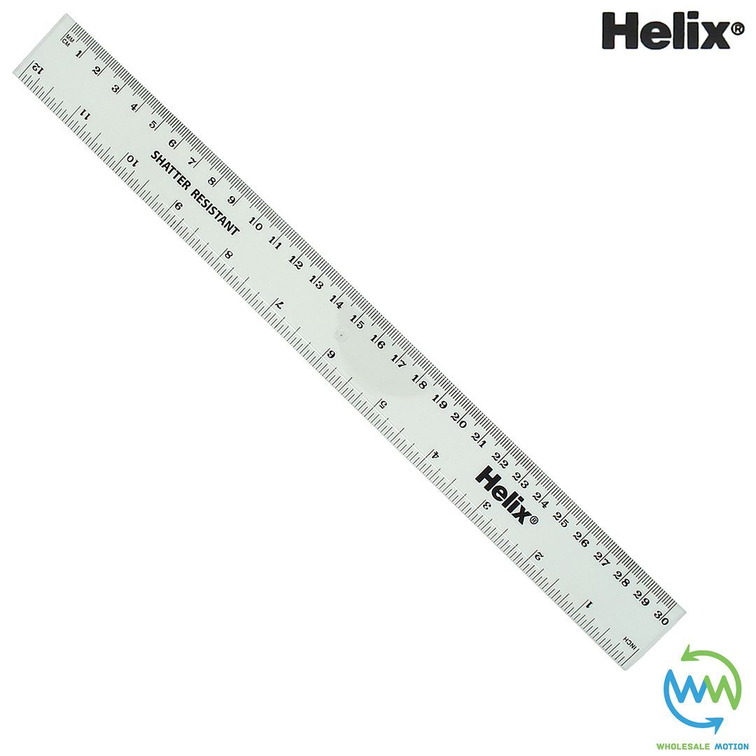 HELIX 30cm Ruler CLEAR 12" SHATTER RESISTANT School Exam 12 Inch Rulers ...
