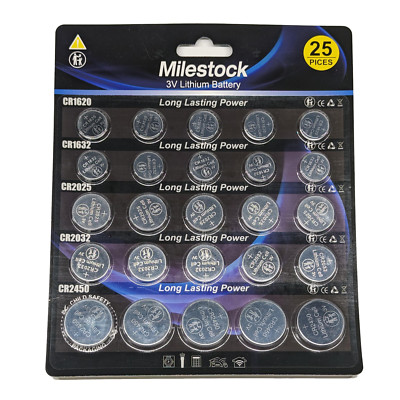 25-Pcs Button Battery Assortment CR1620 CR1632 CR2025 CR2032 CR2450 ...