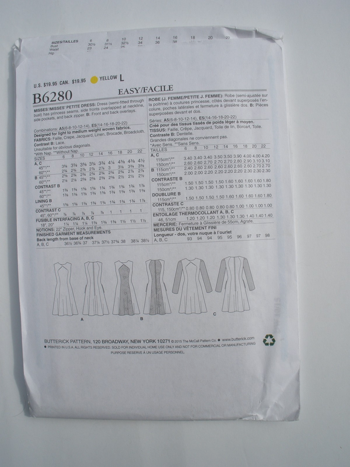 6280 Butterick Sewing Pattern Princess Seam Dress Plus Size 14 16 18 20 ...