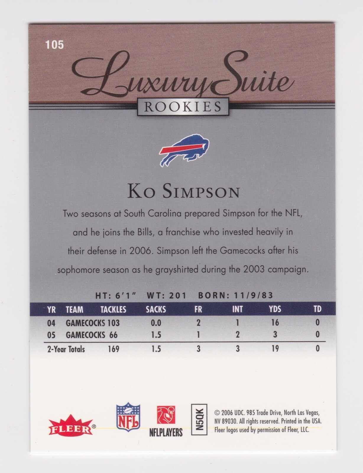 2006 Flair Showcase RC Rookie Luxury Suite 76/699 Ko Simpson #105 | eBay