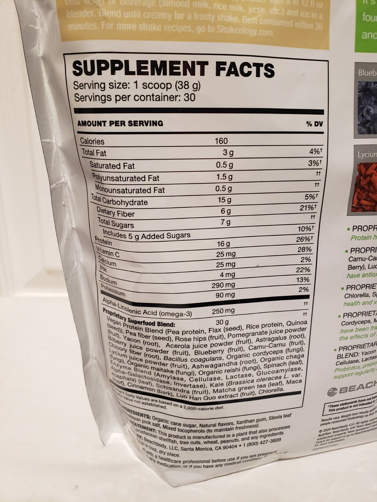 Shakeology VANILLA VEGAN Protein Shake Mix Powder Bag 30 Servings ...