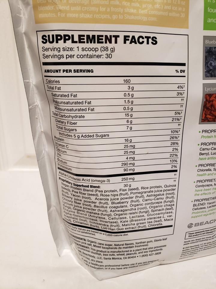 Shakeology VANILLA VEGAN Protein Shake Mix Powder Bag 30 Servings ...