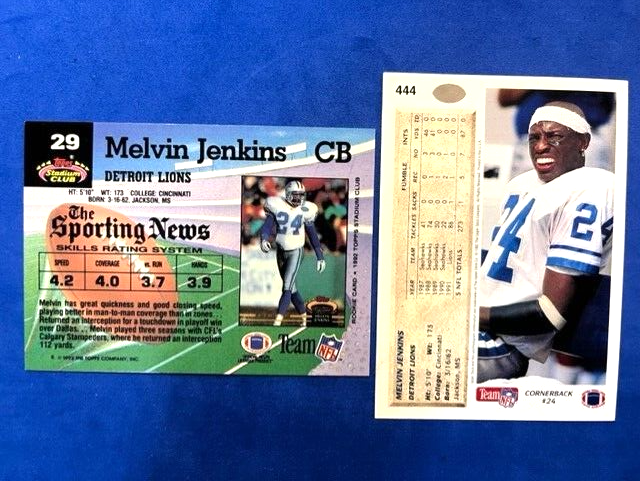 NFL - Melvin Jenkins 1992 Topps Stadium Club & 1992 Upper Deck - Lions ...