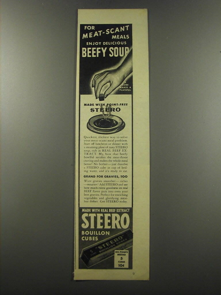 1944 Steero Bouillon cubes Ad - For meat-scant meals enjoy delicious ...