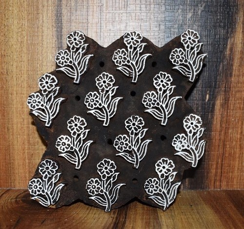 INDIAN WOOD HAND CARVED TEXTILE FABRIC BLOCK PRINT HOME FLOWER PATTERN ...