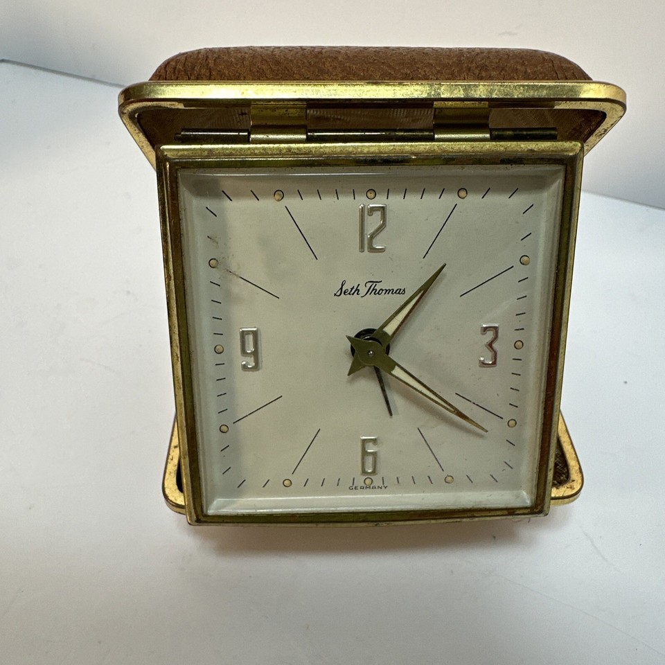 Vintage Seth Thomas Travel Alarm Clock Running Clamshell Case Windup | eBay