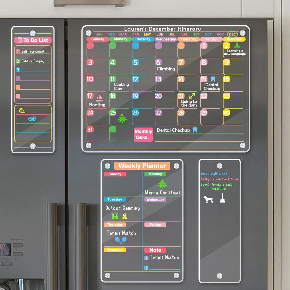 Clear Acrylic Magnetic Calendar for Fridge, 16"X12" Monthly and Weekly ...