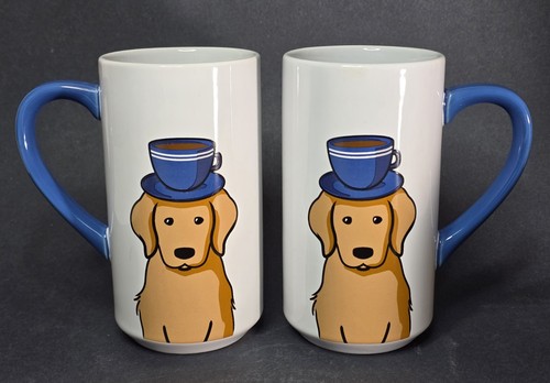 x2 Food Network Golden Retreiver Dog With Coffee Cup On Head 5.75" Tall ...