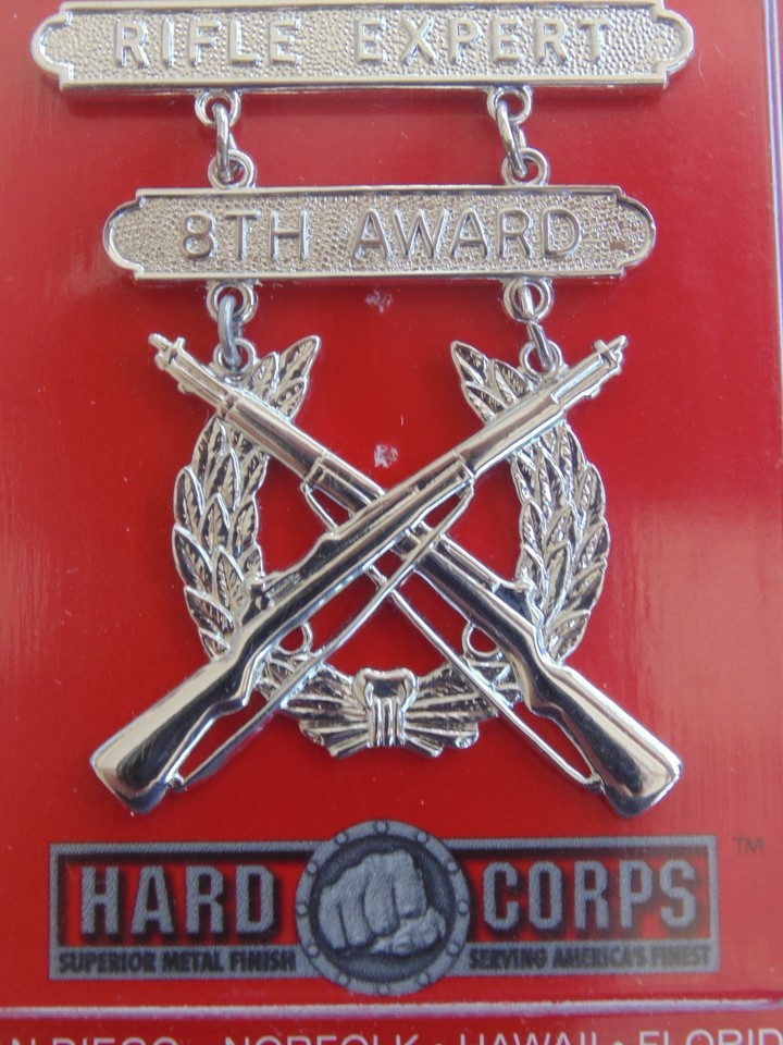 USMC US MARINE CORPS ALL RANKS RIFLE EXPERT SILVER BREAST BADGE 8TH ...