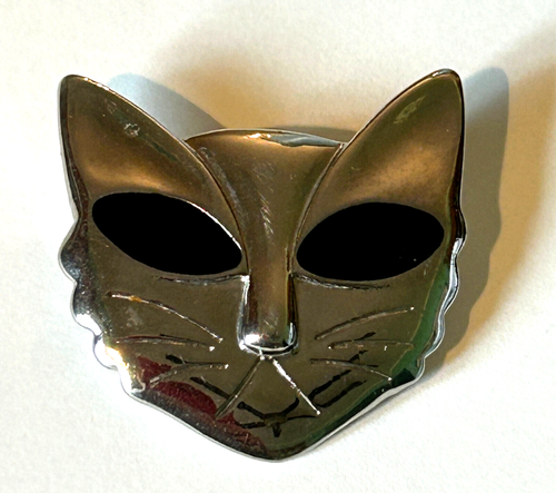 Vintage Silver Cat Kitty Brooch Pin With Black Stone Alien Eyes ...