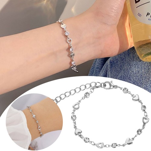 Women Girls Hollowed Out Heart Shaped Bracelet Inlaid With Zircon ...