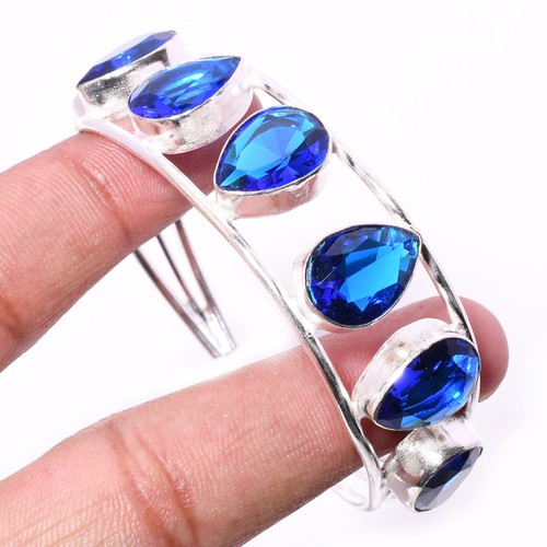 London Blue Topaz Gemstone 925 Silver Handmade Jewelry Bracelet Cuff Adj. | eBay