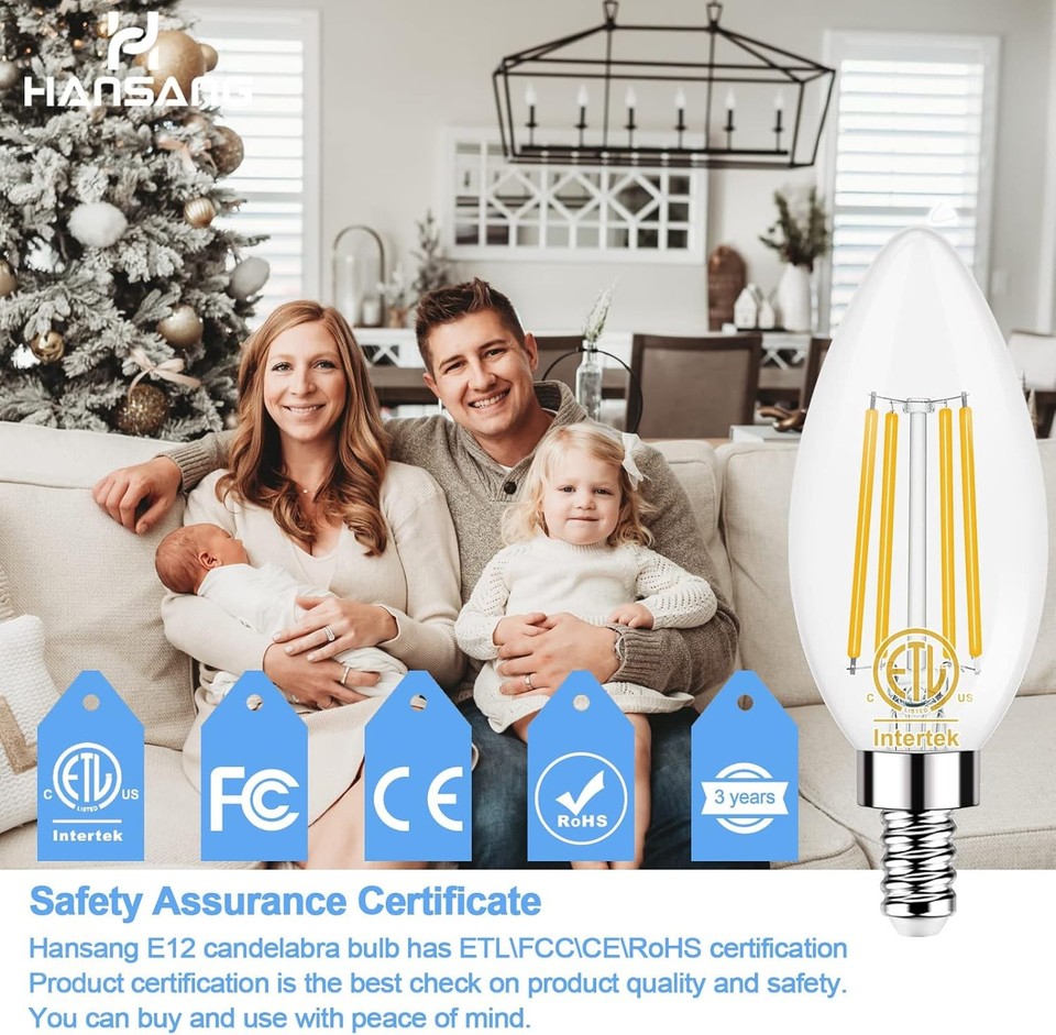 E12 LED Bulb 5000K Bright Daylight, 40W Equivalent Type B Bulbs with ...