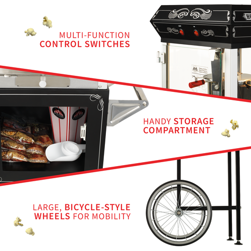 FunTime FT454CB 4oz Black Popcorn Popper Machine Maker Cart Vintage ...