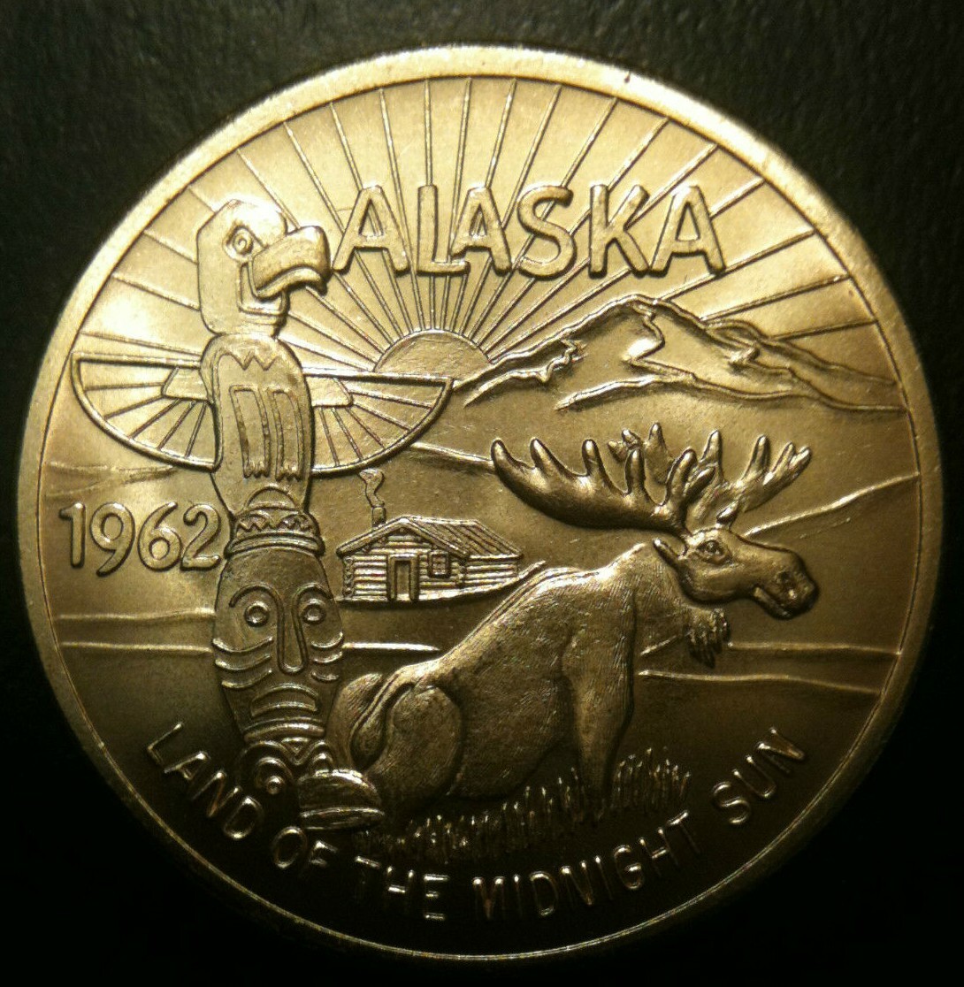 1962 Alaska Souvenir Medal BU UNC So Called Dollar Trade Gold $1 ...