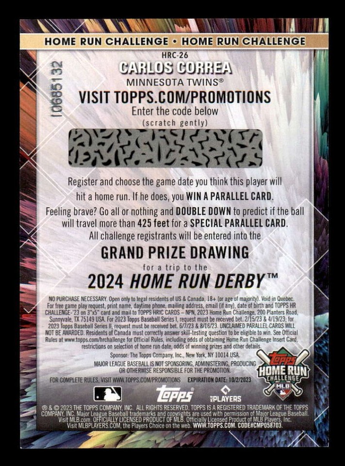 2023 Topps Home Run Challenge #HRC-26 Carlos Correa Twins unscratched ...