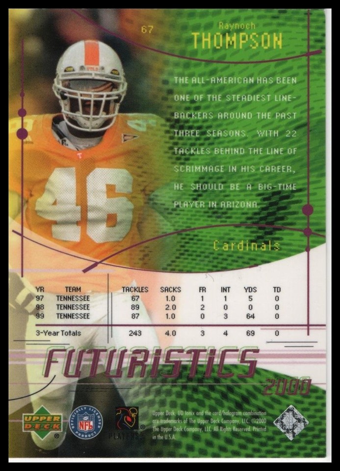 2000 UD Ionix Raynoch Thompson Rookie /2000 #67 Arizona Cardinals | eBay