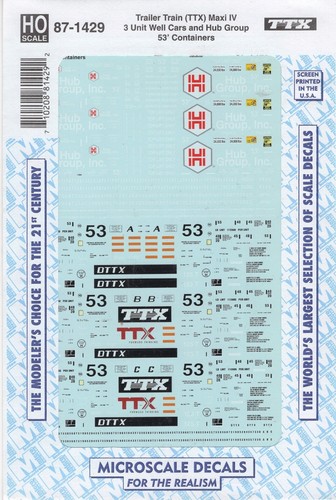 HO Scale Microscale 87-1429 TTX Maxi IV Well Cars 53' HUB Containers ...