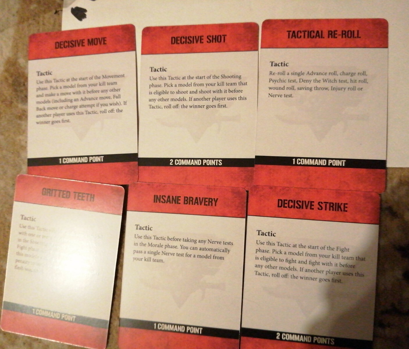 Kill Team Tactics Cards set of 6 from organised play | eBay