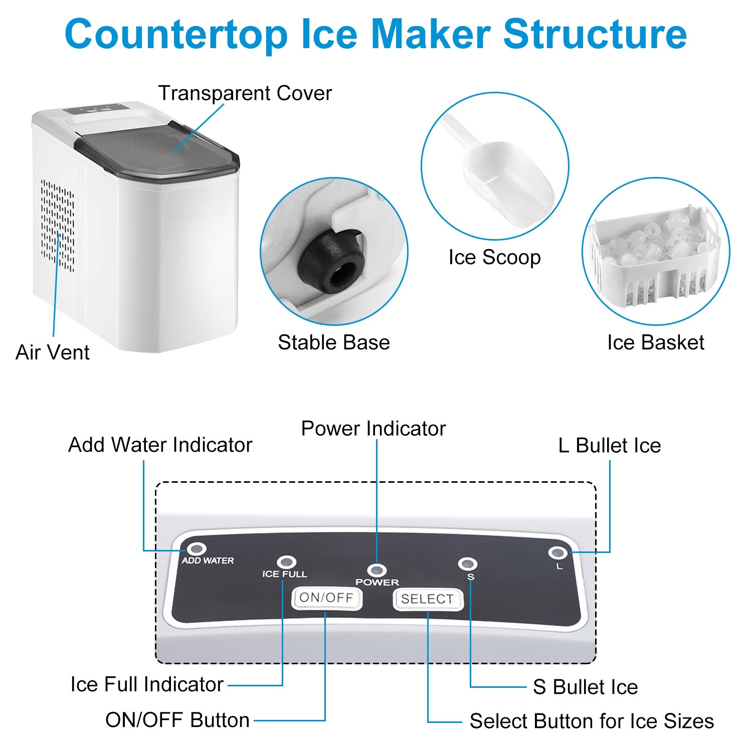 Portable Ice Maker Machine Countertop 33Lbs/24H Self-cleaning with ...