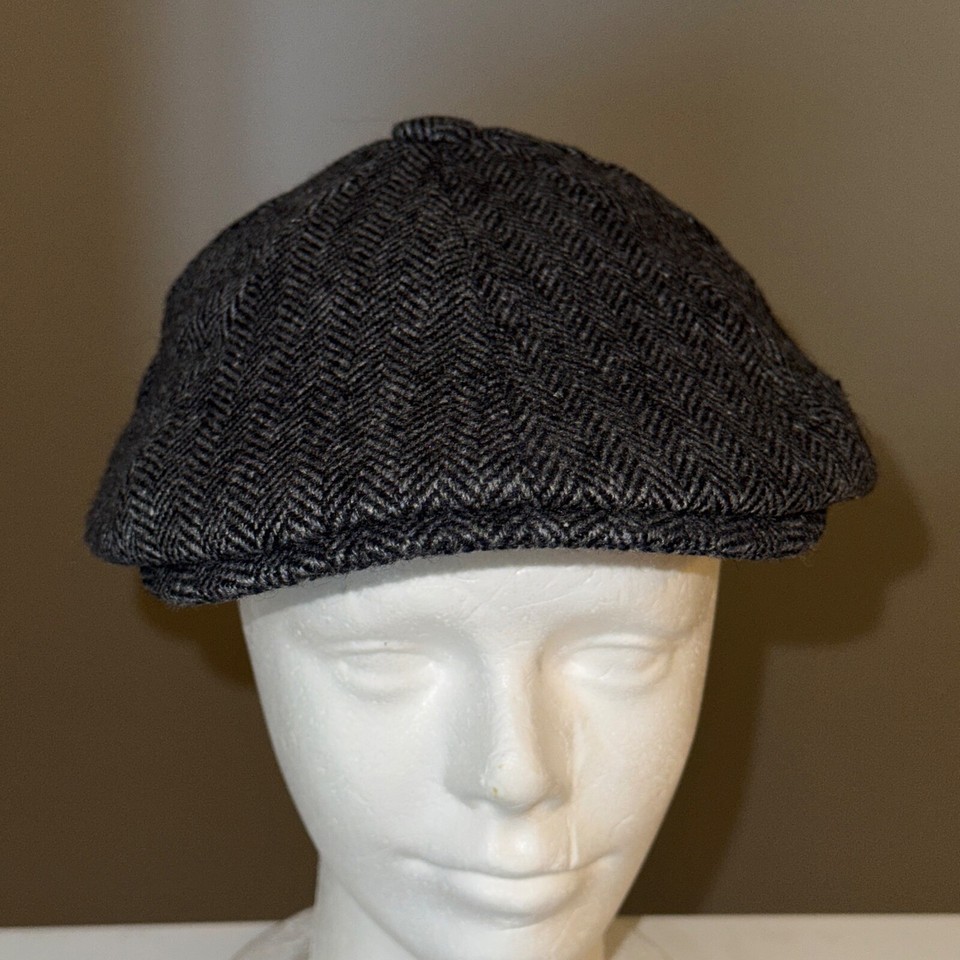 NEW Shandon Wool Flat Panel Newsboy Cap Irish Tweed Hat Black Grey ...