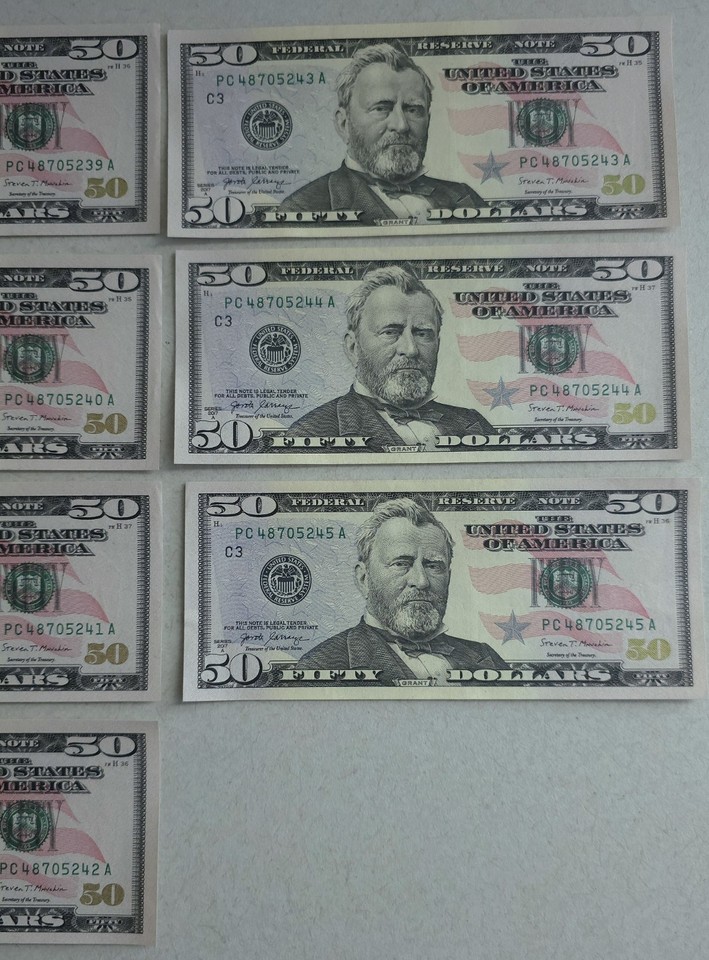 7 UNCIRCULATED 2017A $50 Dollar Bills With Sequential Serial Numbers ...