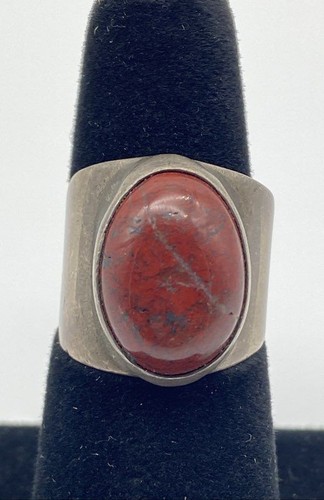 Sterling Silver Oval Jasper Stone Band Size 6 1/4 Ring 8.5g | eBay
